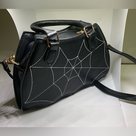 Bags | Spider Web Purse Black Shoulder Bag Batwing Shaped Spider Goth ...